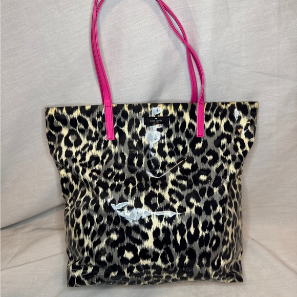 kate spade | Bags | Kate Spade Leopard Print Tote With Pink Handles ...